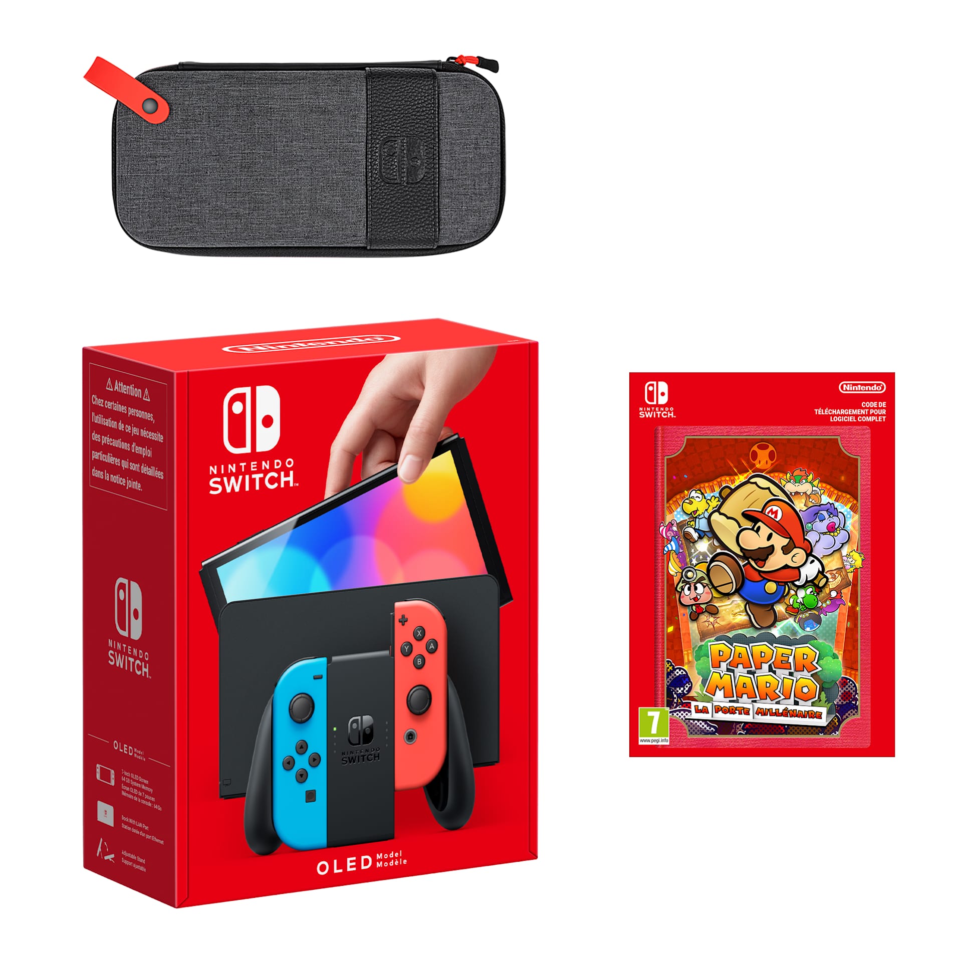 Pack Nintendo Switch – Modèle OLED (bleu néon/rouge néon) Paper Mario ...