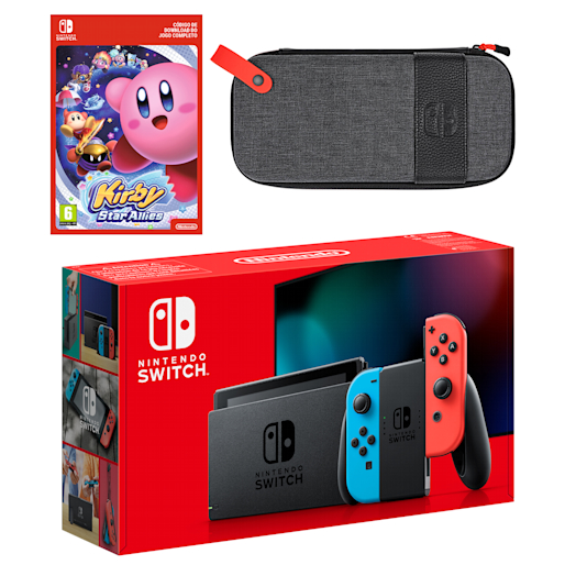 Conjunto Nintendo Switch Azul Néon Vermelha Néon Kirby Star Allies