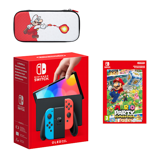 Conjunto Nintendo Switch Modelo Oled Azul Neón Vermelho Neón Mario