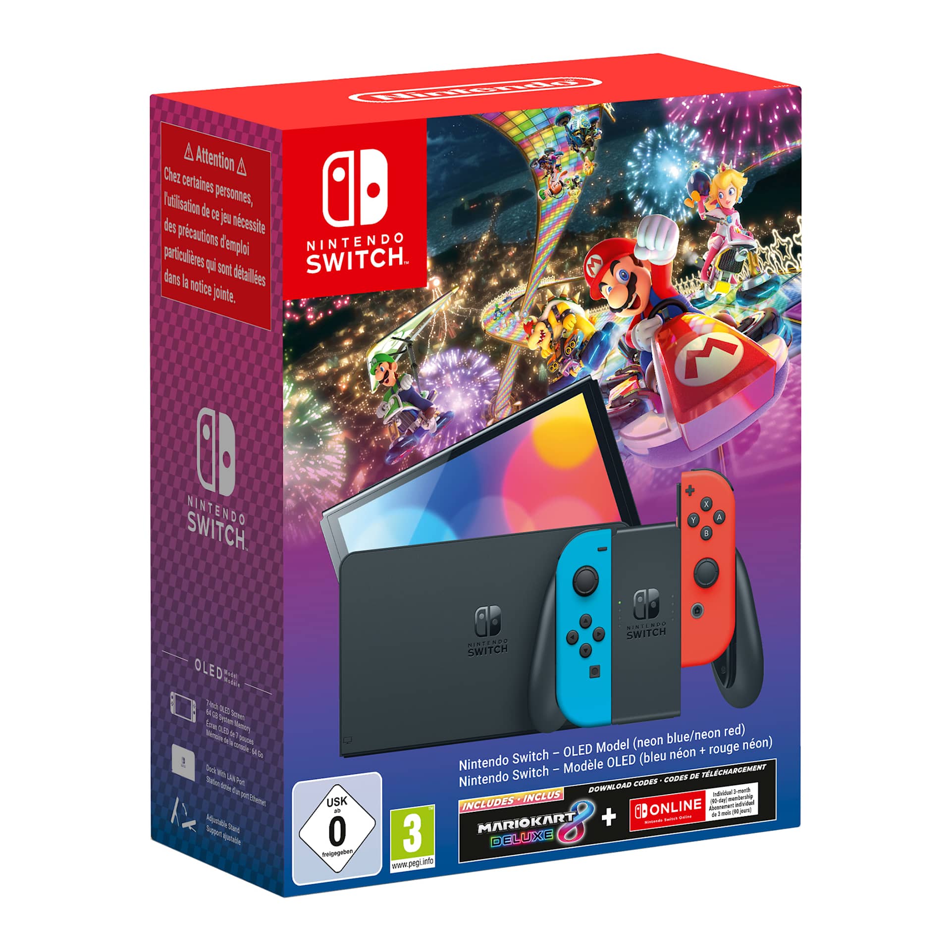 Pack Nintendo Switch – Modèle OLED (bleu néon + rouge néon) + Mario ...