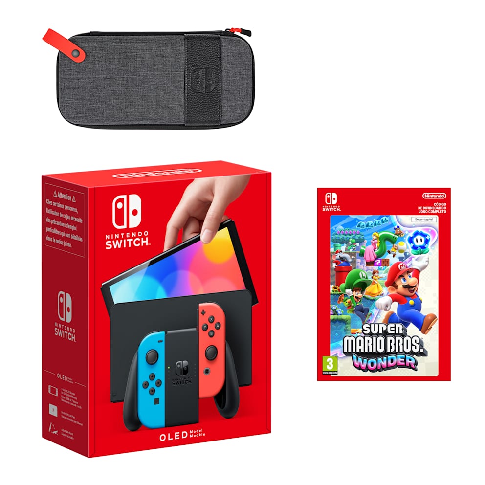 Conjunto Nintendo Switch – Modelo OLED (azul neón/vermelho neón) Super ...