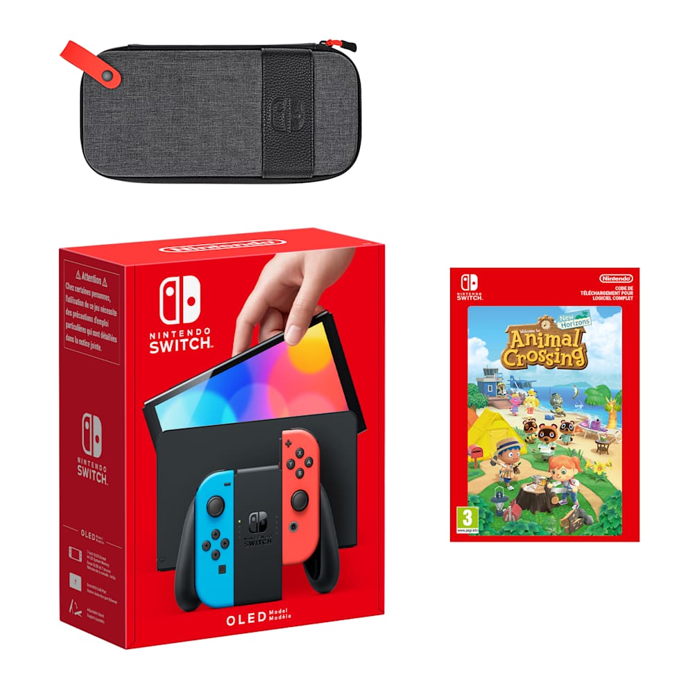 Pack Nintendo Switch – Modèle OLED (bleu néon/rouge néon) Animal ...