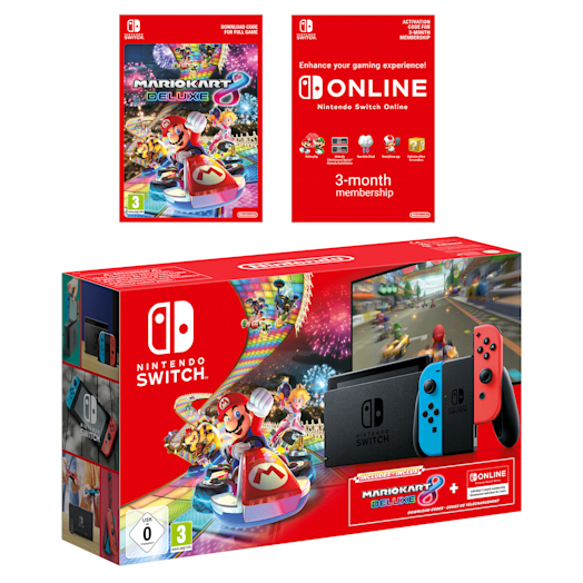 Nintendo Switch (Neon Blue/Neon Red) + Mario Kart 8 Deluxe + Nintendo ...