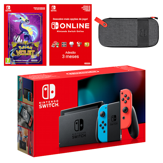 Conjunto Nintendo Switch Azul Neón Vermelho Neón Pokémon Violet