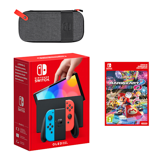 Conjunto Nintendo Switch Modelo Oled Azul Neón Vermelho Neón Mario
