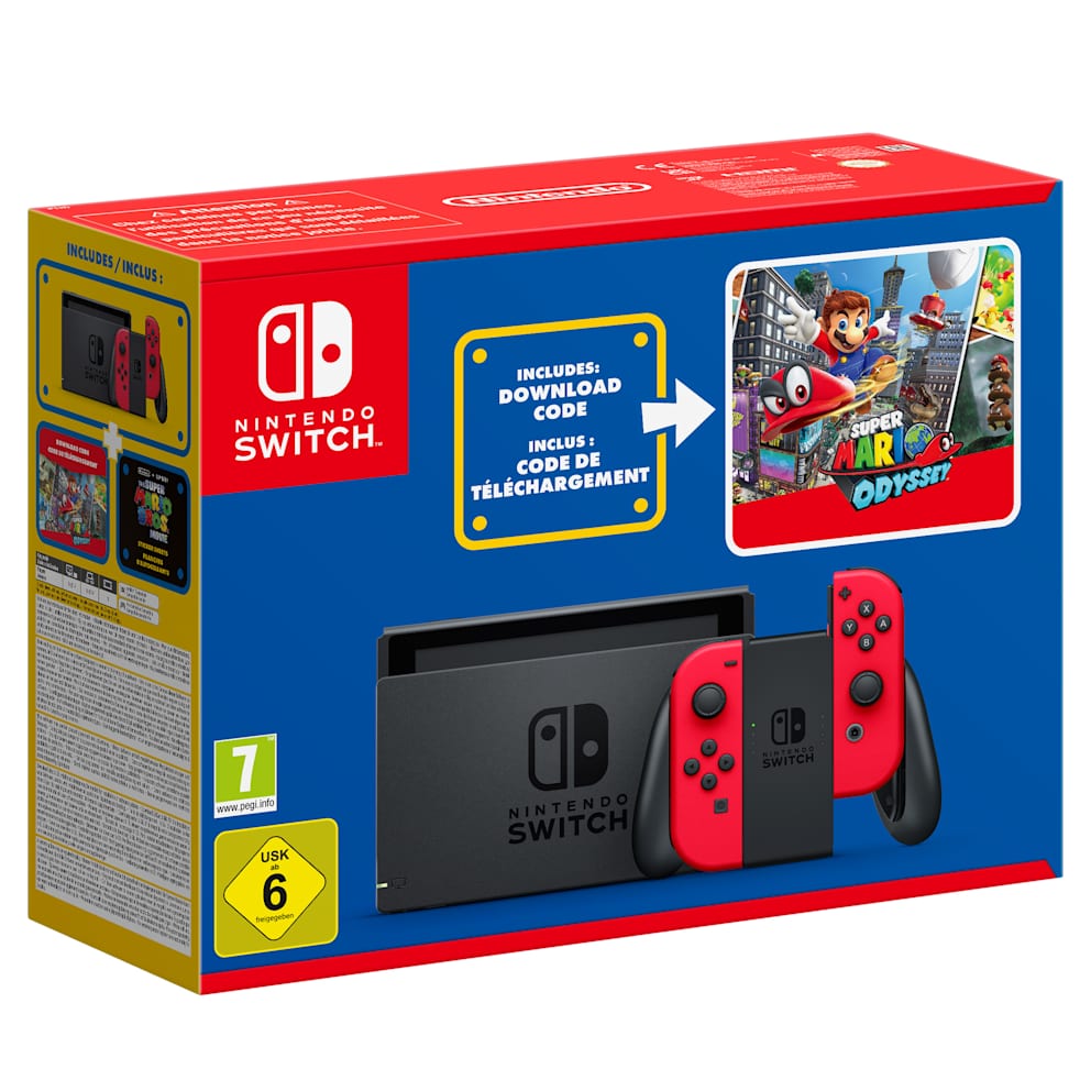 Nintendo Switch (Red) + Super Mario Odyssey + The Super Mario Bros ...